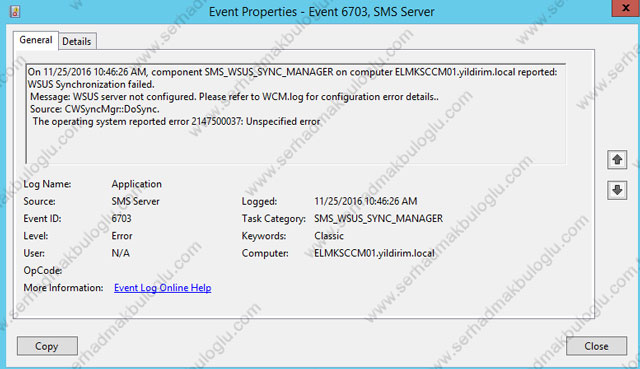 SMS_WSUS_SYNC_MANAGER - WSUS SYNCHRONIZATION FAILED - ERROR 6703 | Serhad Makbuloglu