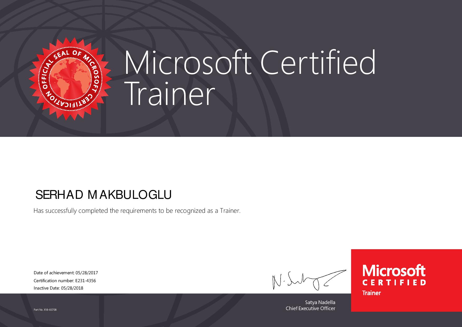 Microsoft Certified Trainer 2017 Serhad Makbuloglu