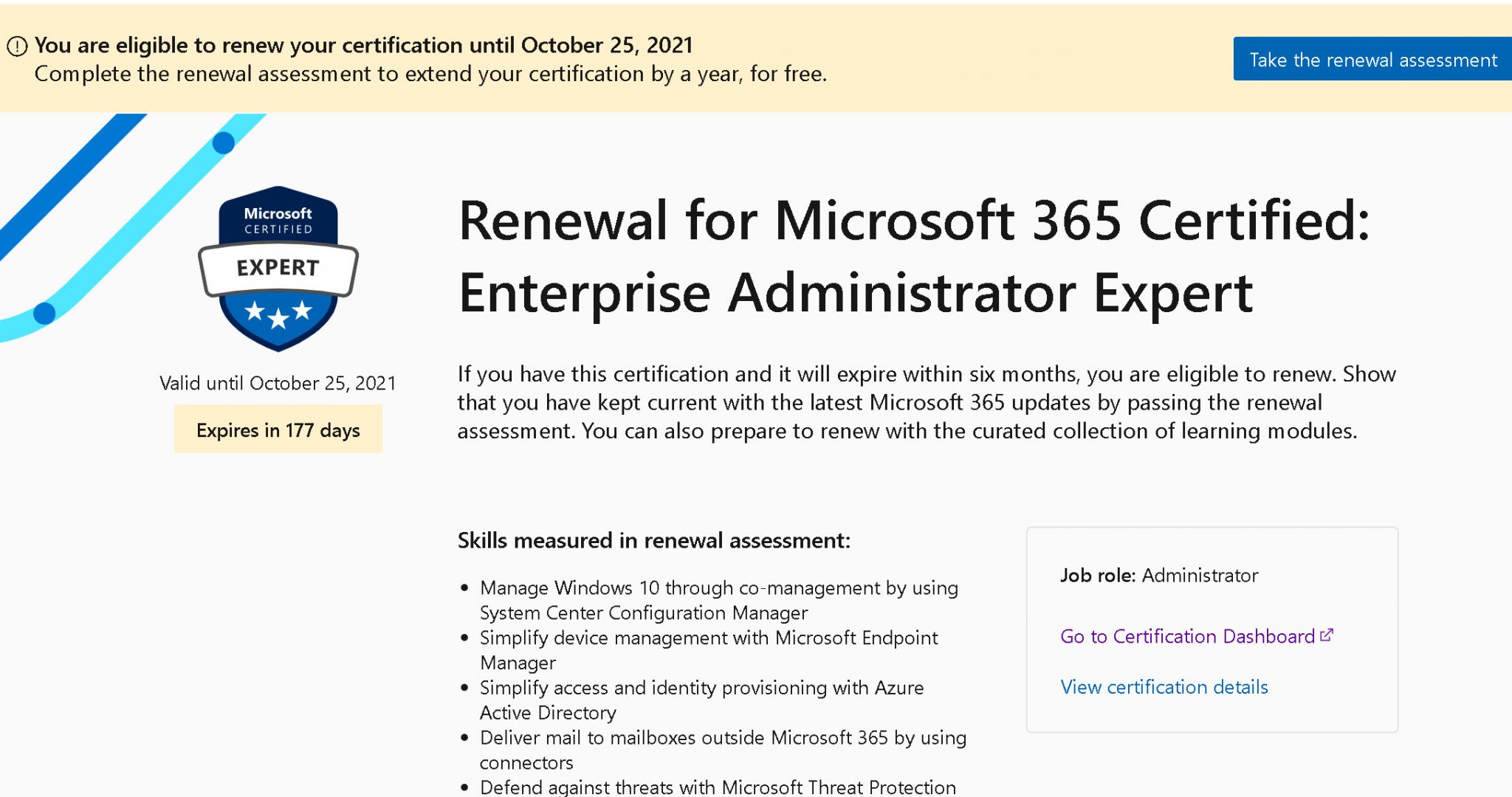 Renewal for Microsoft 365 Certified: Enterprise Administrator Expert ...