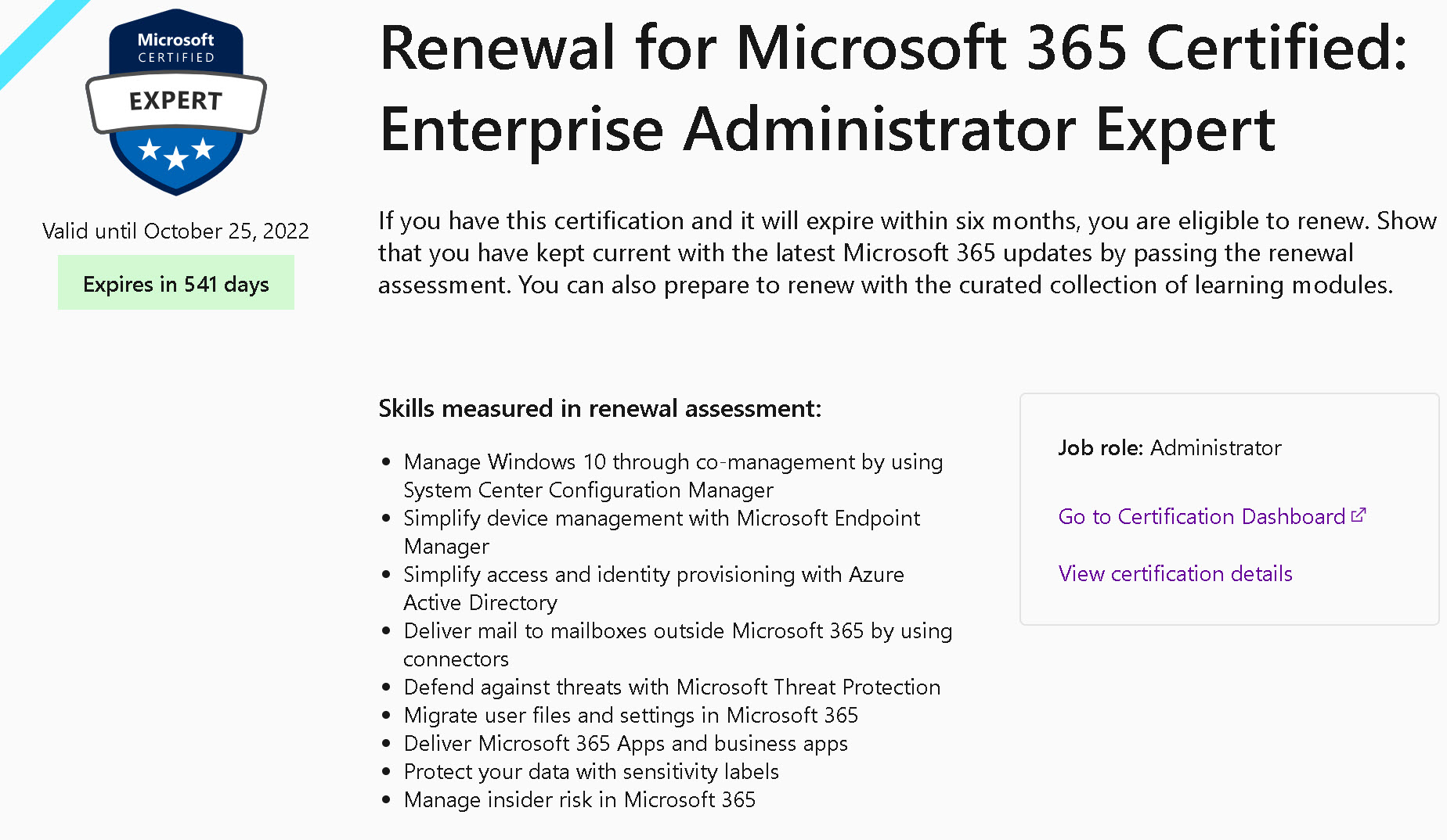Renewal for Microsoft 365 Certified: Enterprise Administrator Expert ...